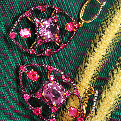 Pink Spinel and Diamond Sigil Earrings – IVY New York